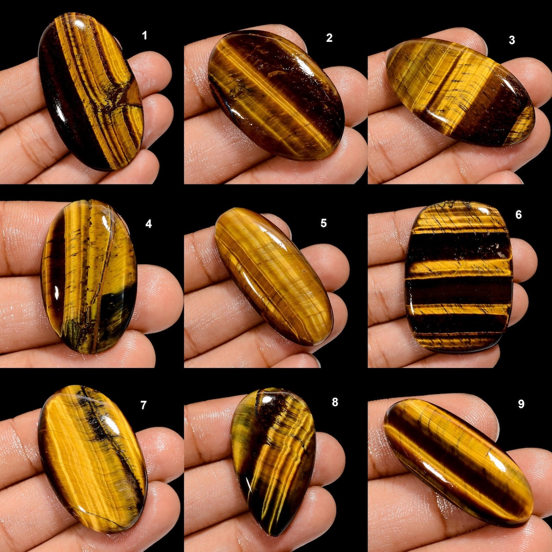 Yellow Tiger Eye Stone Cabochon Genuine Natural Flat Back Gemstone ...