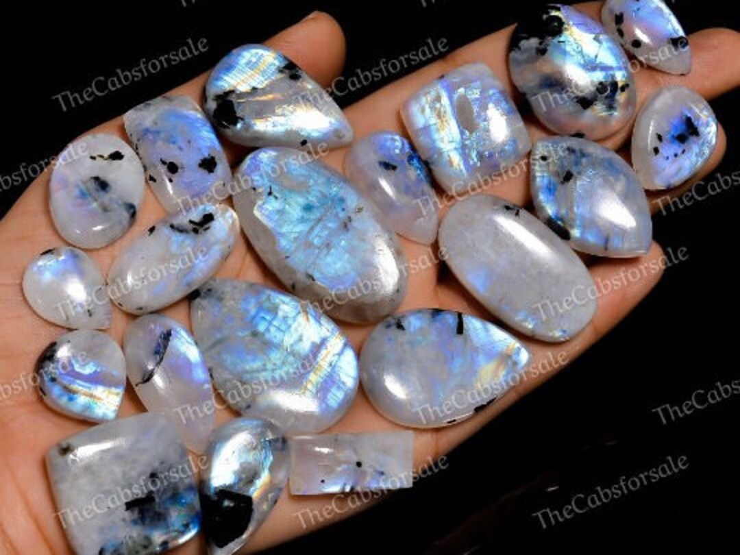 High Grade Blue Fire Rainbow Moonstone With Black Tourmaline Inclusions ...