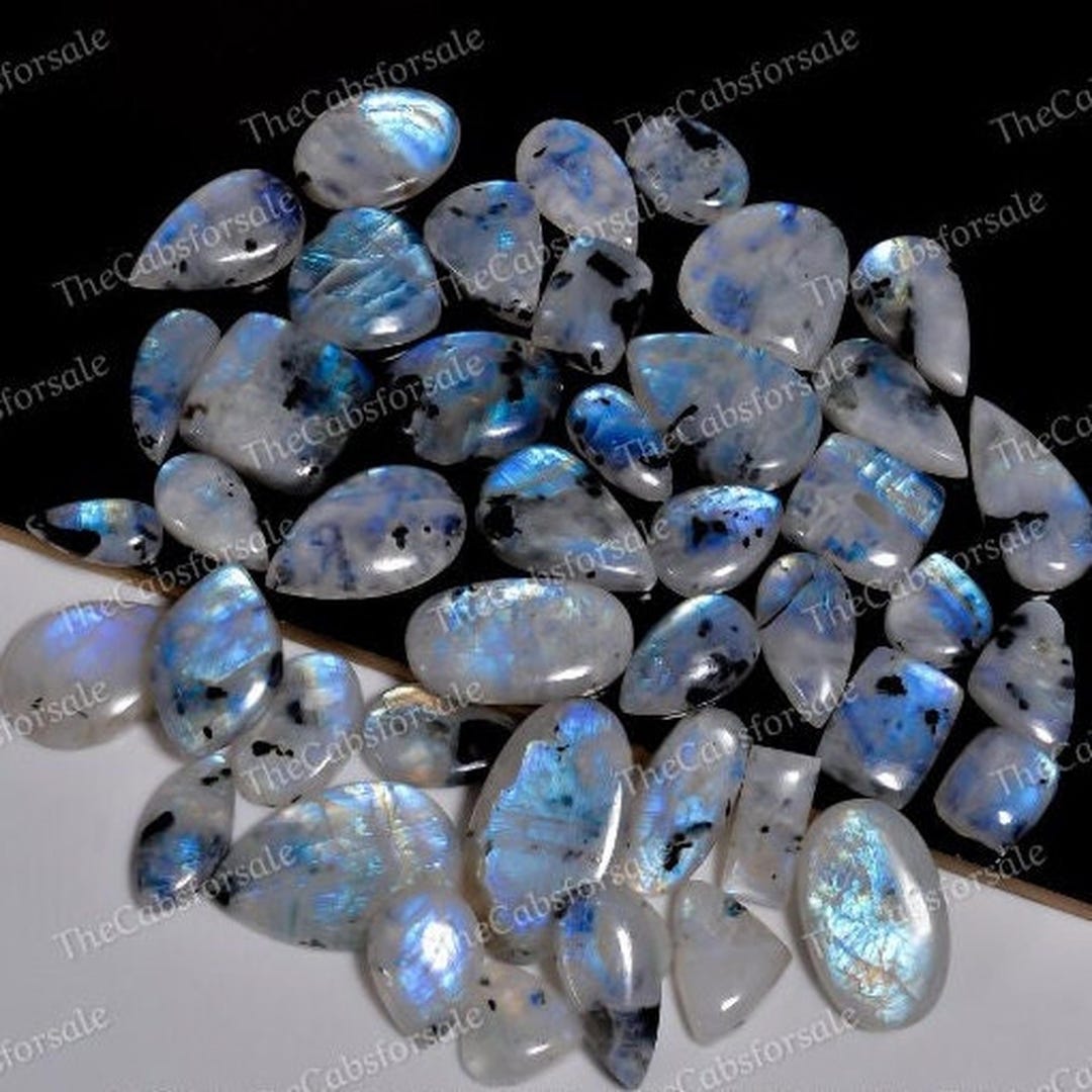 High Grade Blue Fire Rainbow Moonstone With Black Tourmaline Inclusions ...