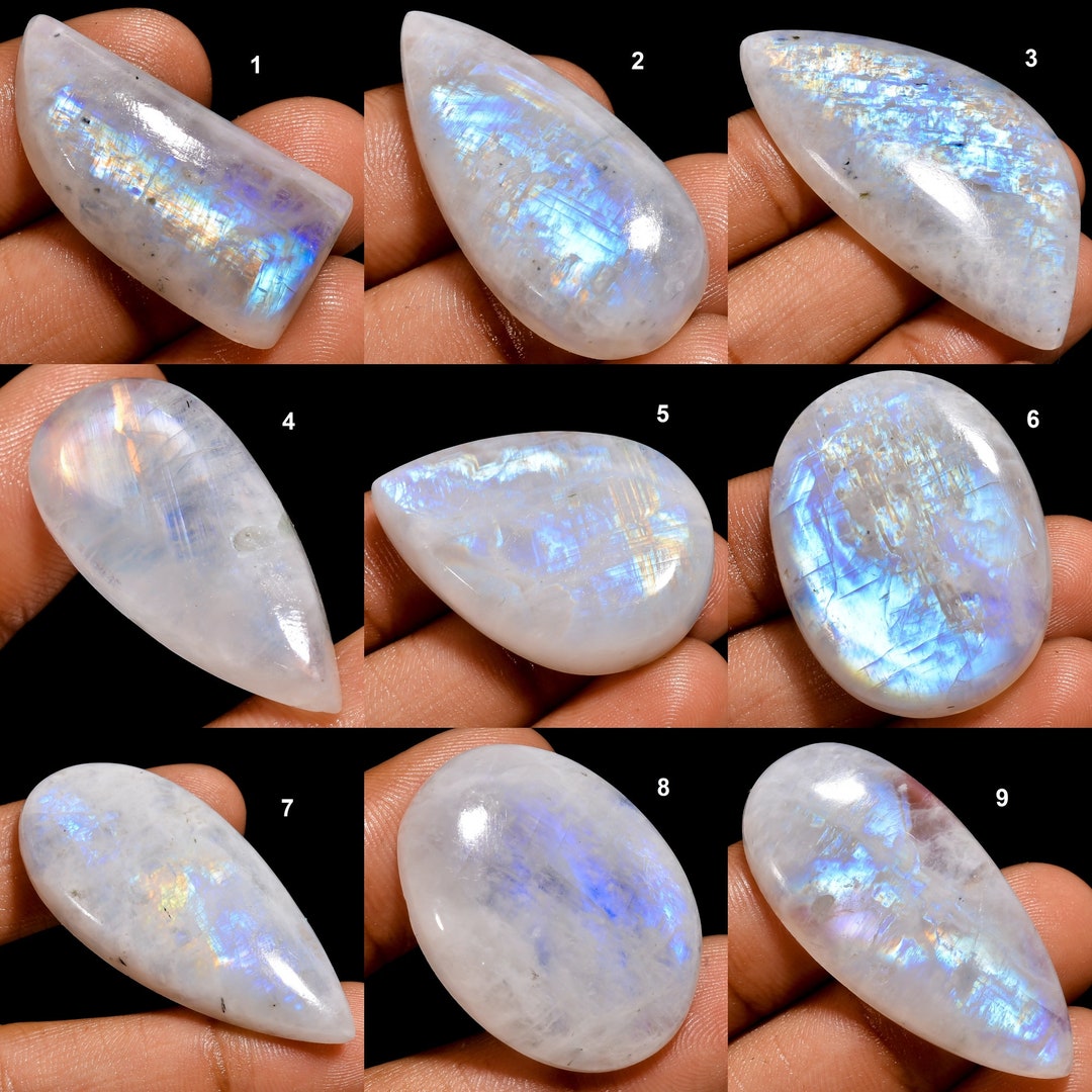 Natural White Rainbow Moonstone Cabochon Blue Fire Moonstone Loose Gemstone Blue Flash Moonstone ...