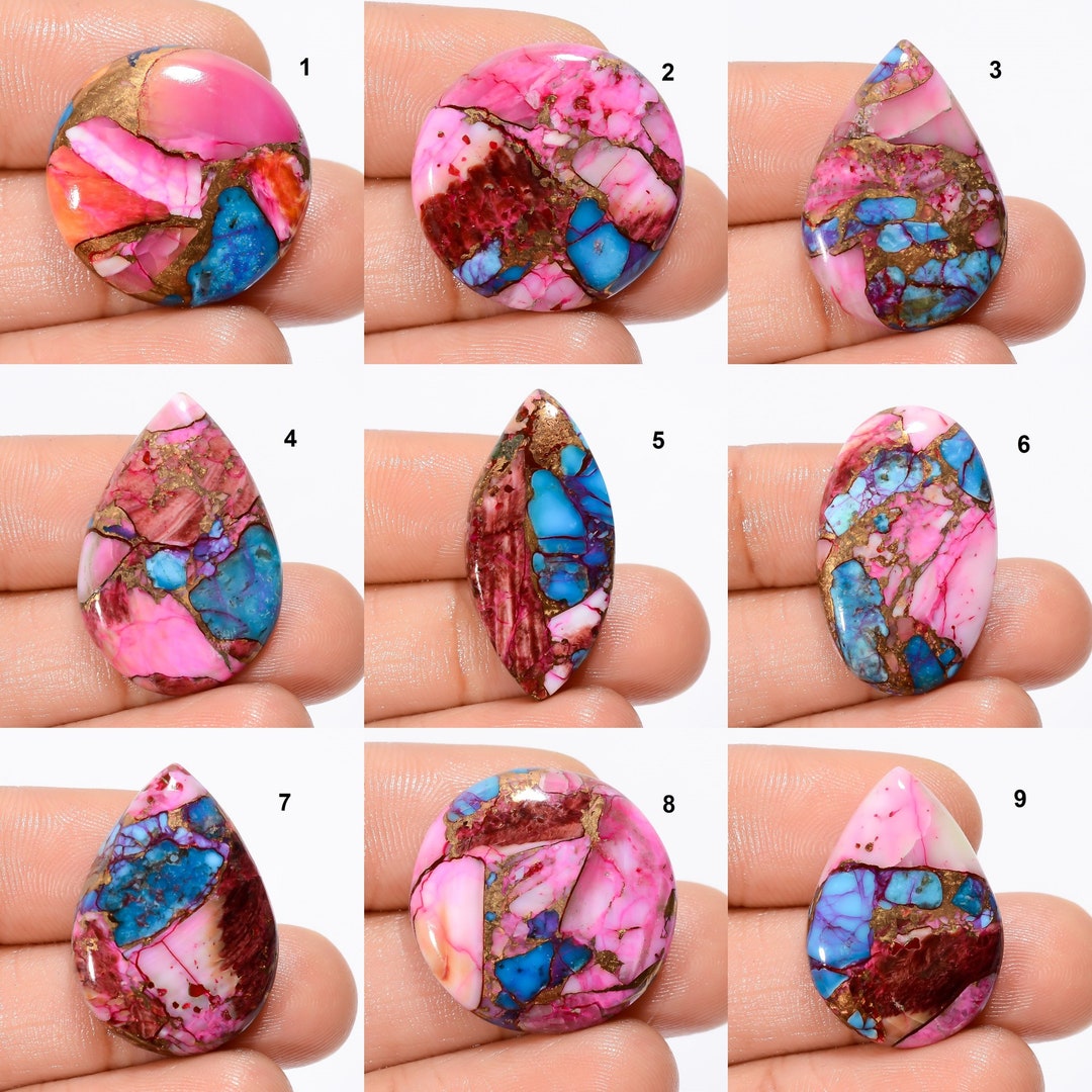 Spiny Oyster Pink Copper Turquoise Cabochon Flat Back Gemstone Pink ...