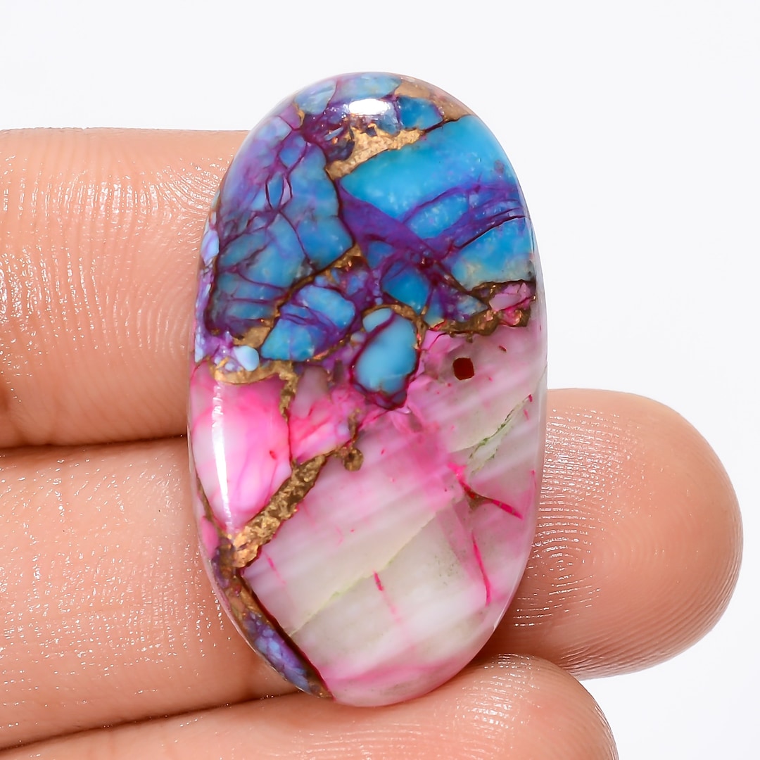 Pink Spiny Oyster Copper Turquoise Cabochon Pink Blue Mojave Turquoise ...