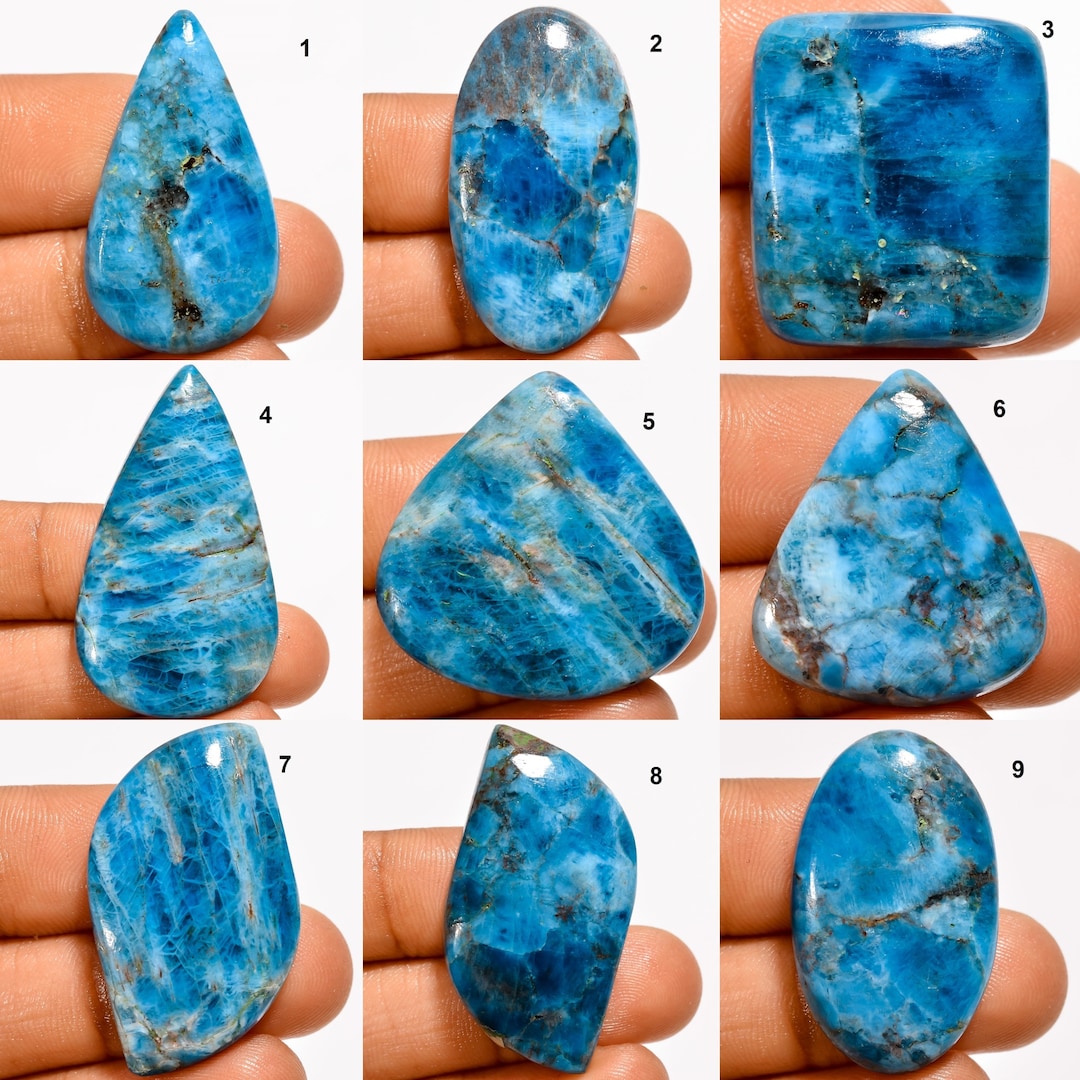 Apatite Cabochon Natural Neon Blue Apatite Stone Loose Gemstone ...
