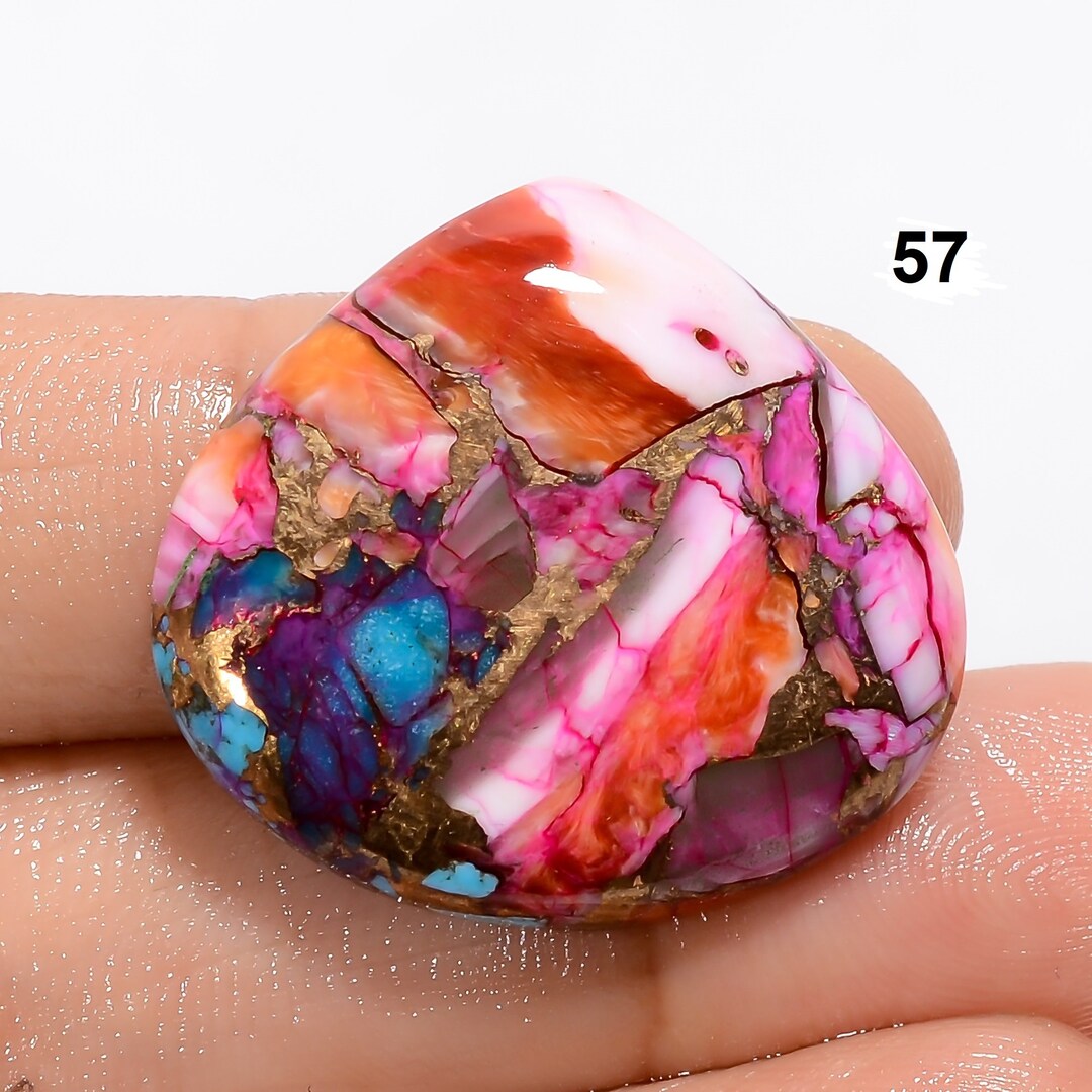 Spiny Oyster Pink Copper Turquoise Cabochon Flat Back Gemstone Pink ...