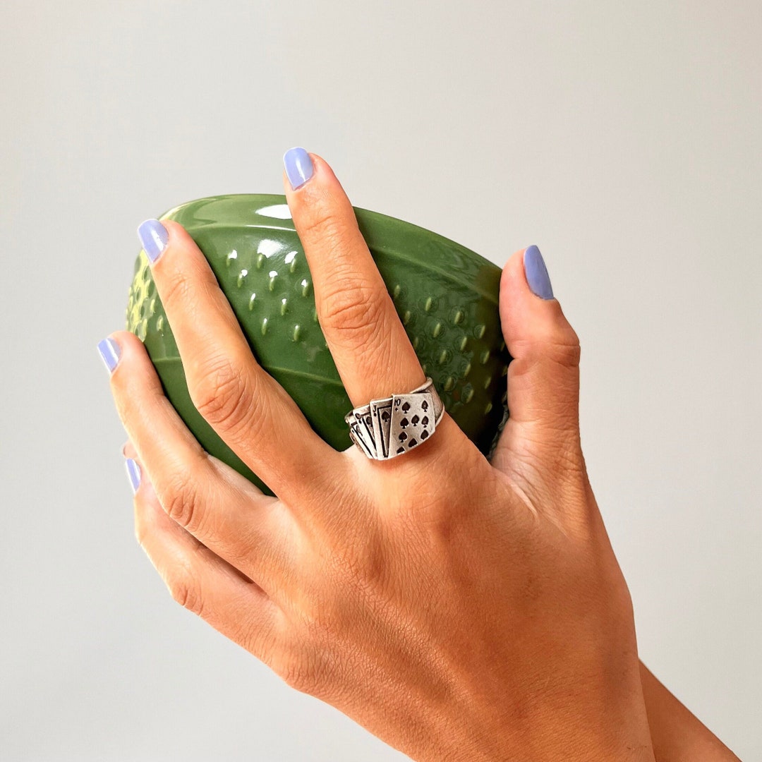 Playing Card Ring, Silver Poker Ring, Queen and King Ring, Mens Ring ...