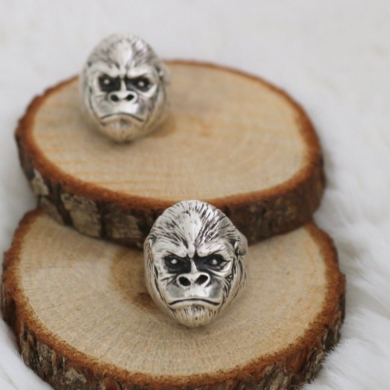 Large Gorilla Ring Silver Monkey Ring Animal Face Ring - Etsy