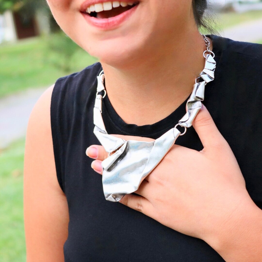Asymmetric Silver Plated Necklace, Adjustable Silver Chain Necklace ...