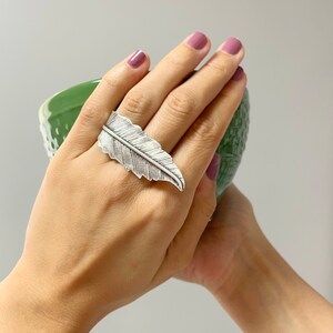 Silver Leaf Ring, Full Finger Ring, Nature Inspired Ring, Adjustable ...