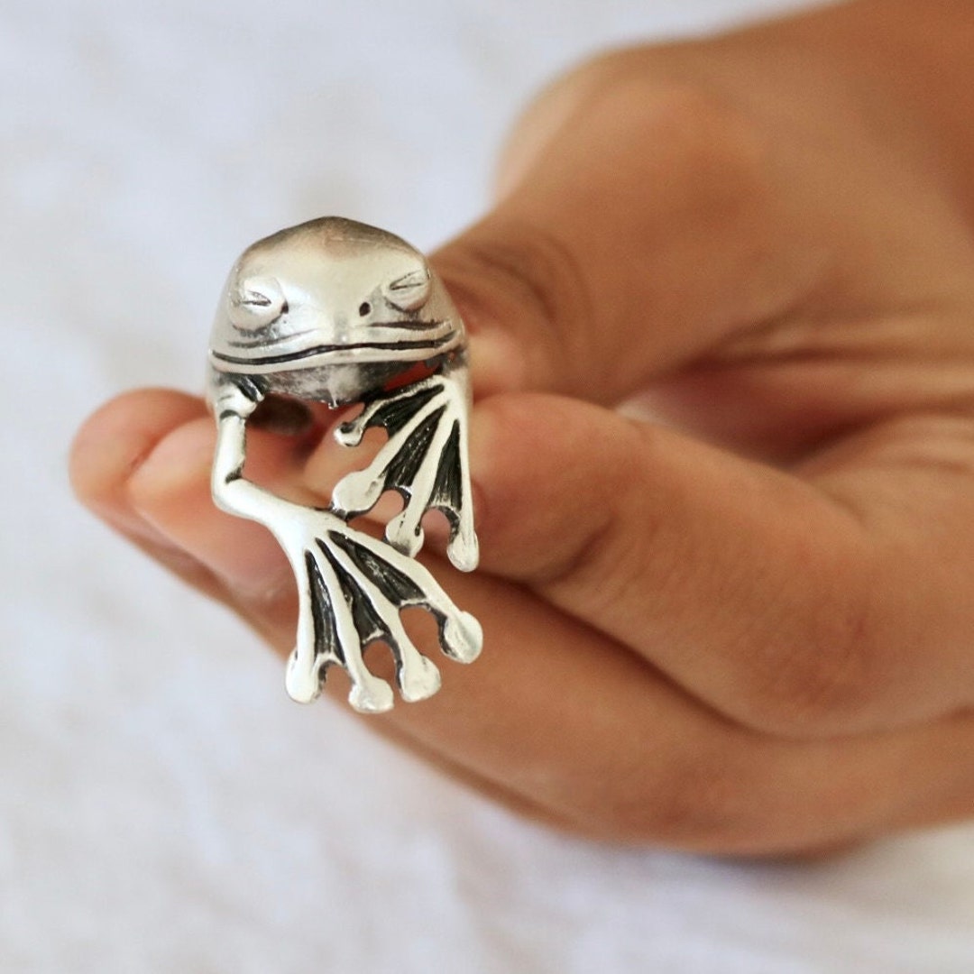 Sleeping Frog Ring, Silver Frog Ring, Large Frog Ring, Statement Ring ...