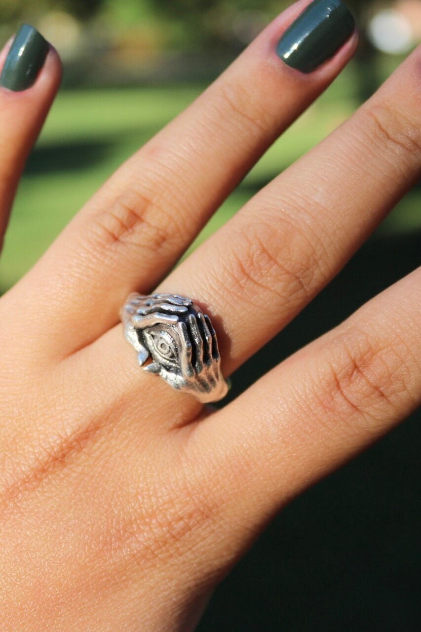 Eye Ring Signet Ring Eye and Hand Ring Antique Silver Evil - Etsy