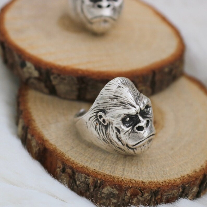 Large Gorilla Ring Silver Monkey Ring Animal Face Ring - Etsy