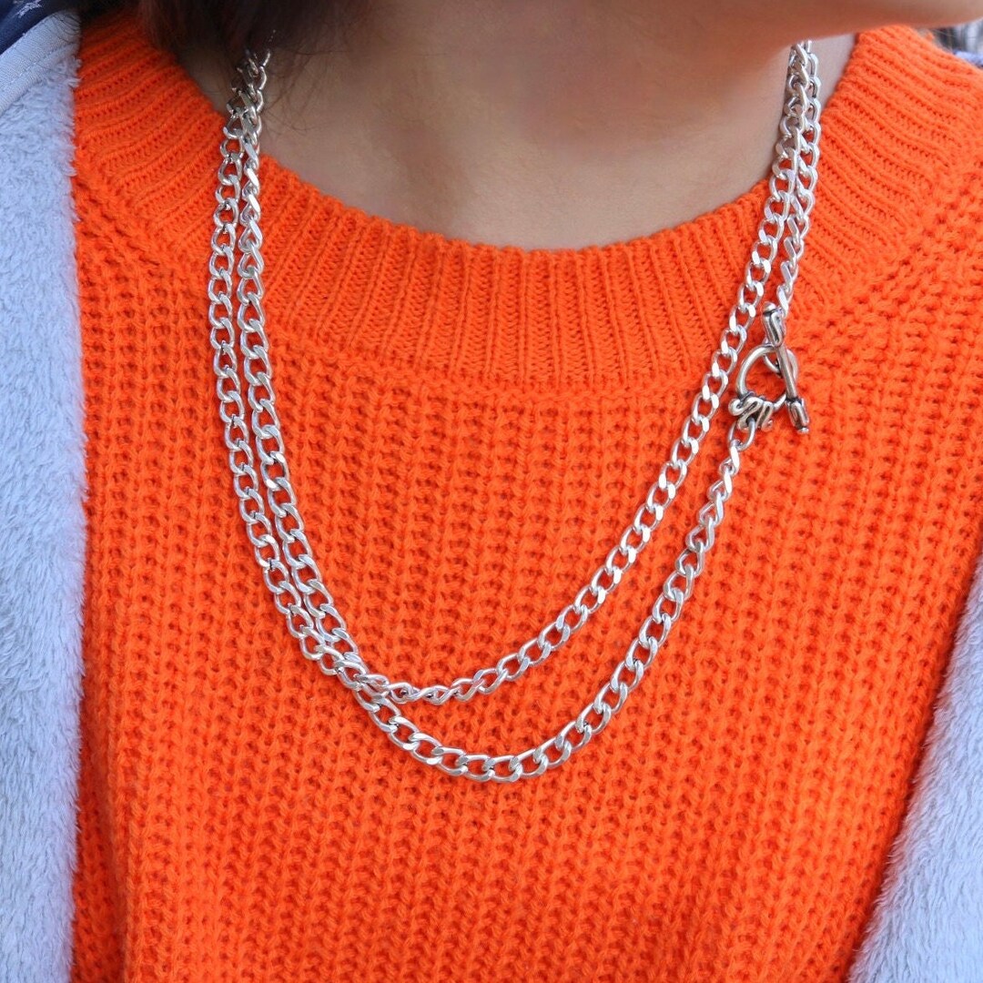 Dainty Silver Necklace, Chain Link Necklace, T Bar Chunky Necklace ...