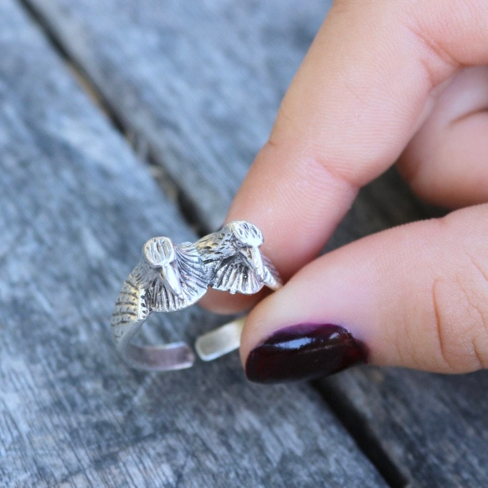 Antique Silver Bird Ring, Dainty Raven Ring, Silver Flying Bird Ring, Flock of Bird Ring, Animal ...