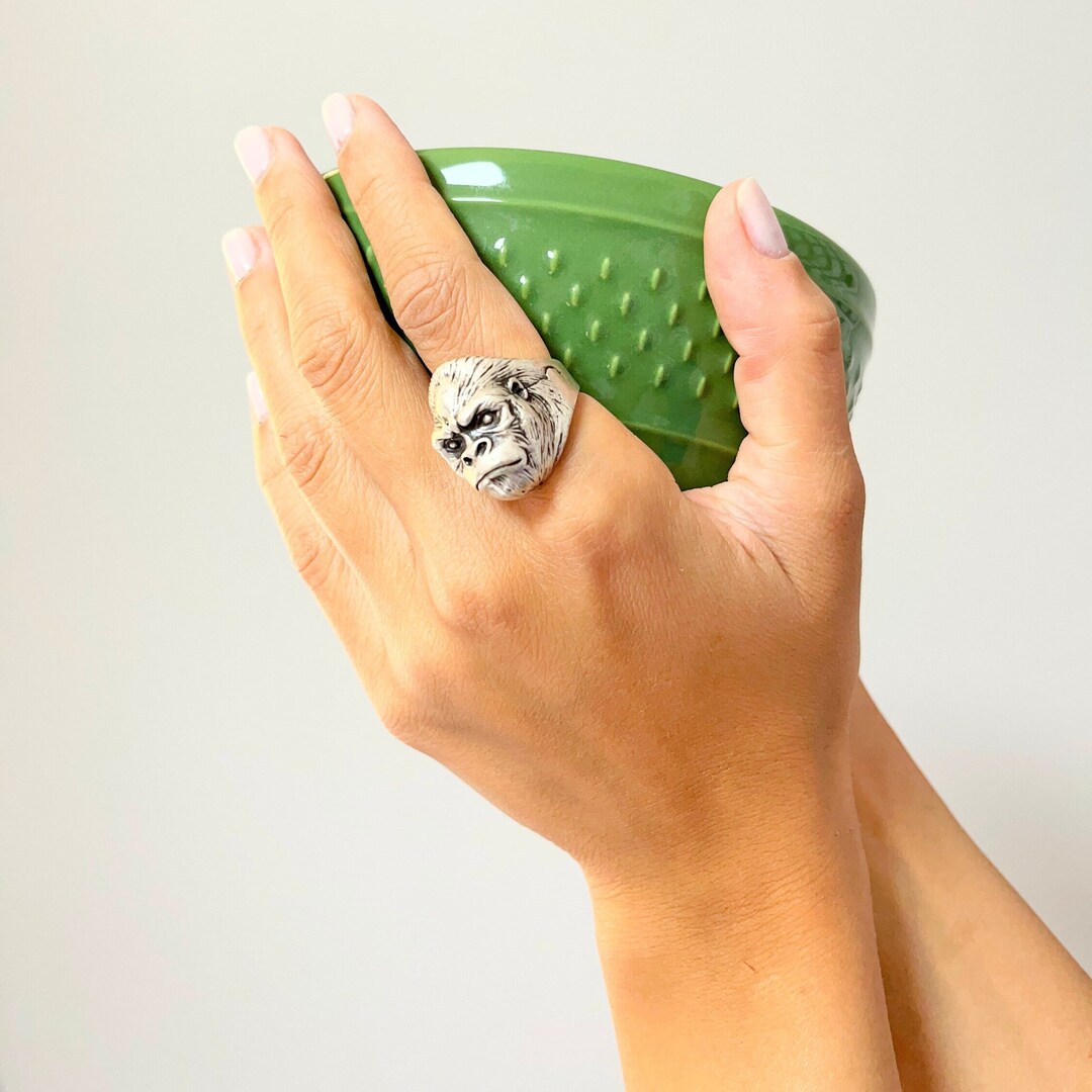 Large Gorilla Ring, Silver Monkey Ring, Animal Face Ring, Antique ...