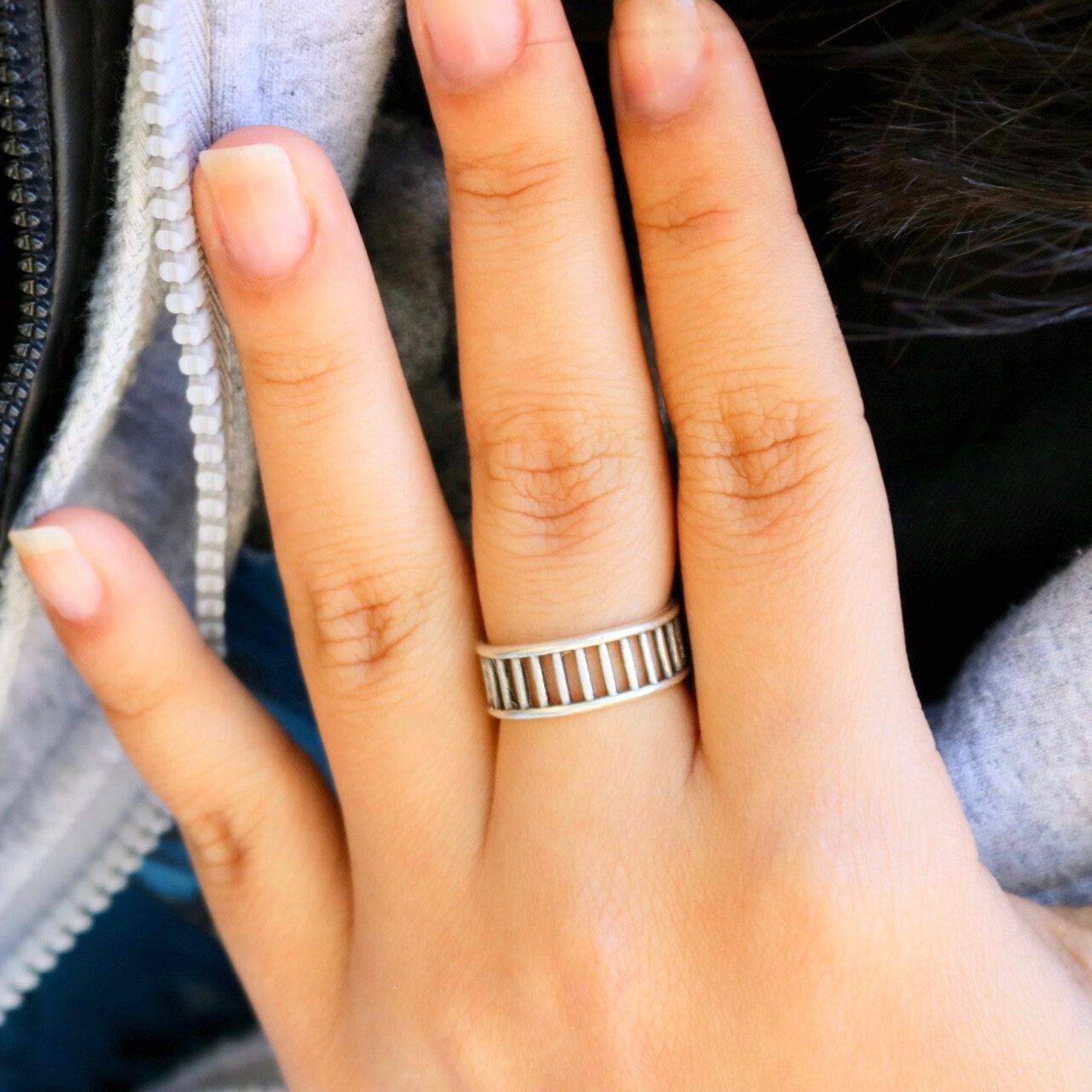 Antique Silver Fine Line Ring Stacking Cuff Ring Grid Unisex - Etsy