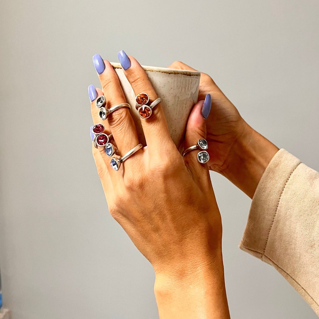 Rings for Women Silver, Double Ring With Gemstones, Stone Jewelry ...