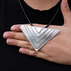 Silver Triangle Necklace, Geometric Pendant, Everyday Necklace, Antique ...