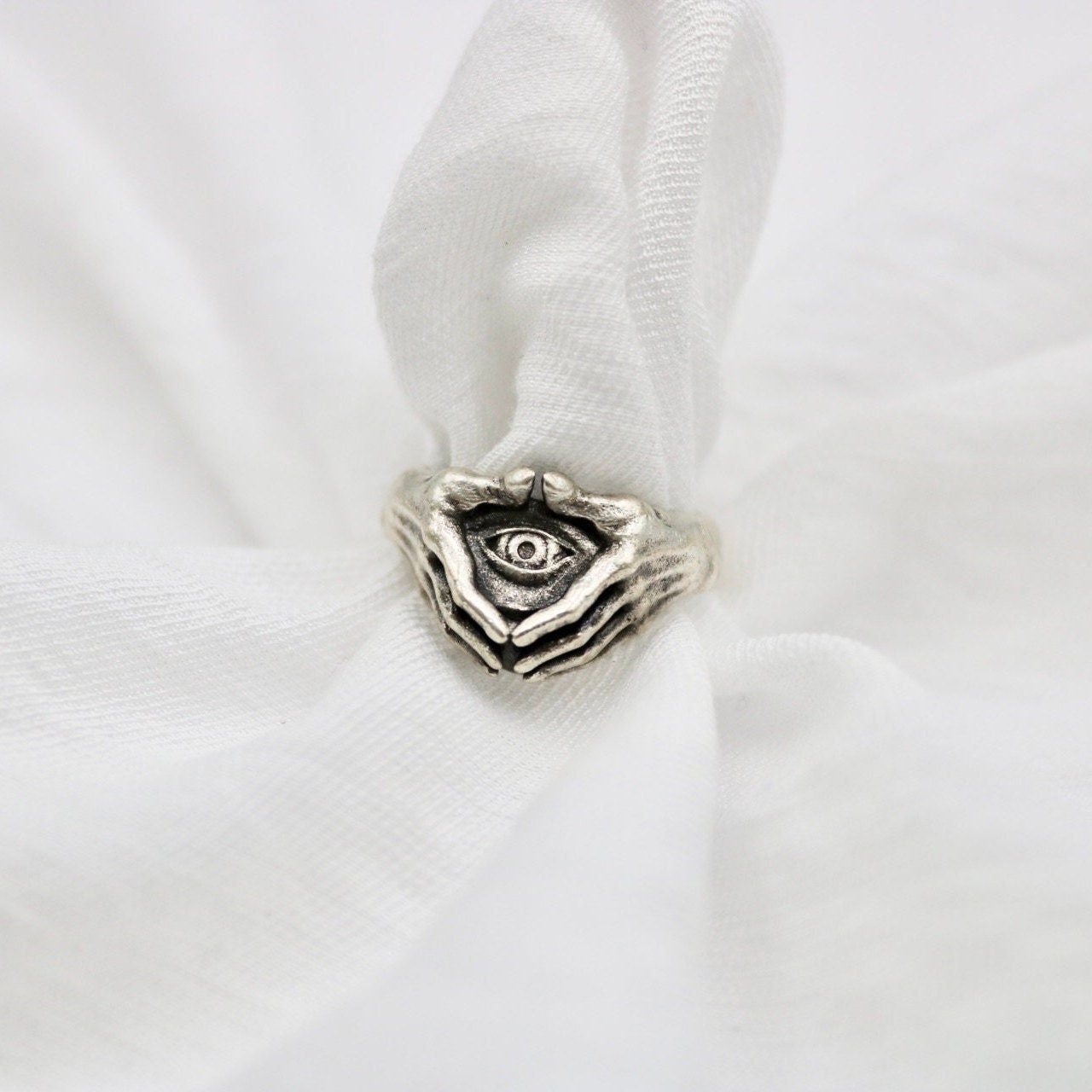 Eye Ring Signet Ring Eye and Hand Ring Antique Silver Evil - Etsy