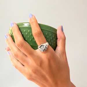 Eye Ring, Signet Ring, Eye and Hand Ring, Silver Plated Evil Eye Ring ...