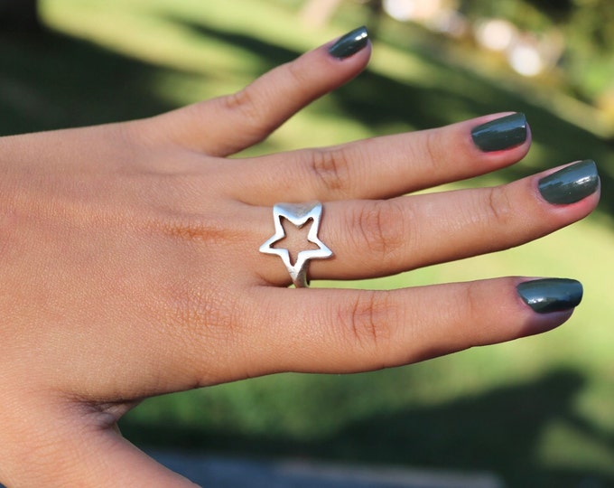 Stainless Steel Hollow Star Ring, Fashion Classic Casual Finger Ring ...