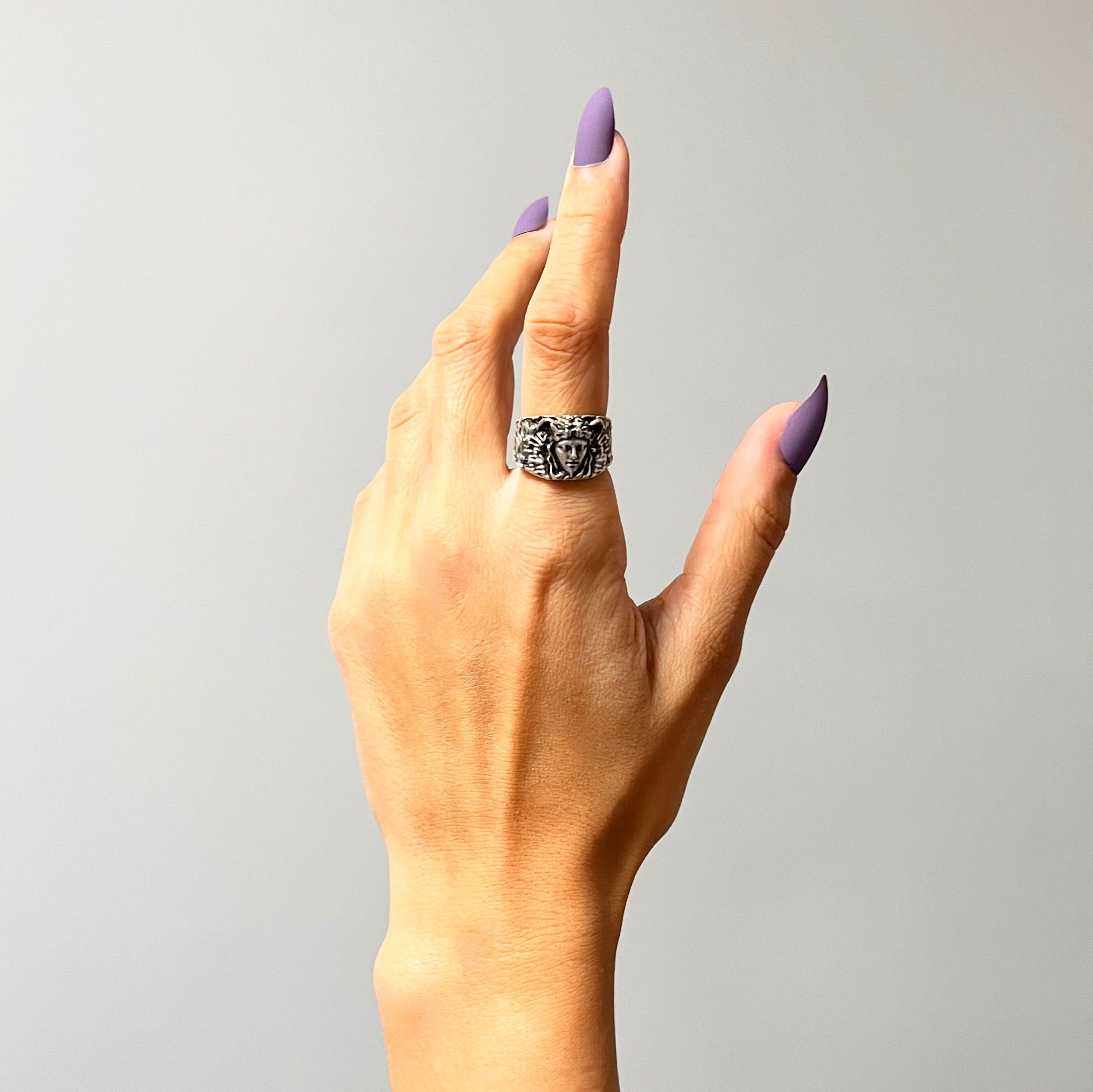 Medusa Head Ring, Silver Human Face, Adjustable Open Ring, Dainty ...