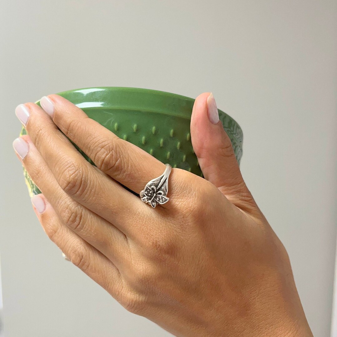 Silver Butterfly Ring, Butterfly Ring on Leaf, Autumn Themed Ring, Ring ...