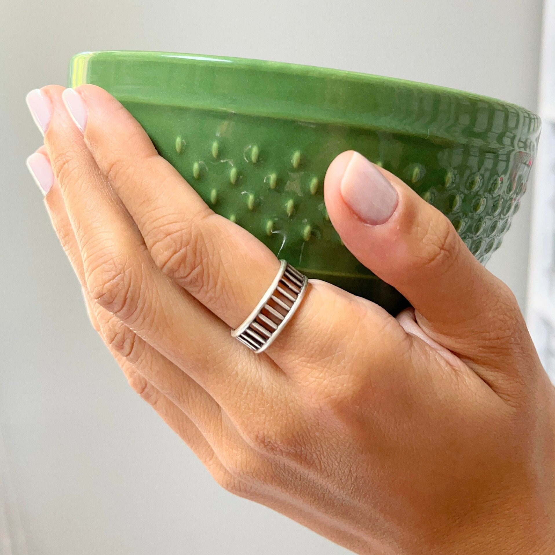 Antique Silver Fine Line Ring Stacking Cuff Ring Grid Unisex - Etsy