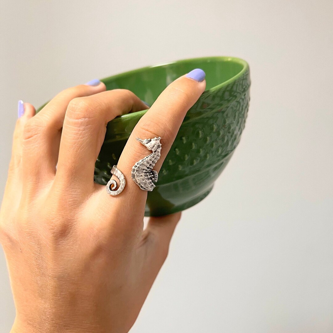 Seahorse Ring, Silver Ocean Rings, Nautical Antique Silver Seahorse ...