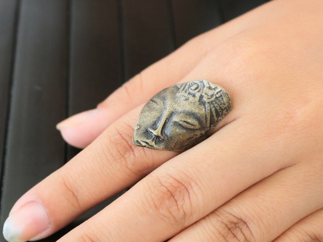 Human Face Ring, Sleeping Human Face Ring, Head Ring, Irregular Ring ...
