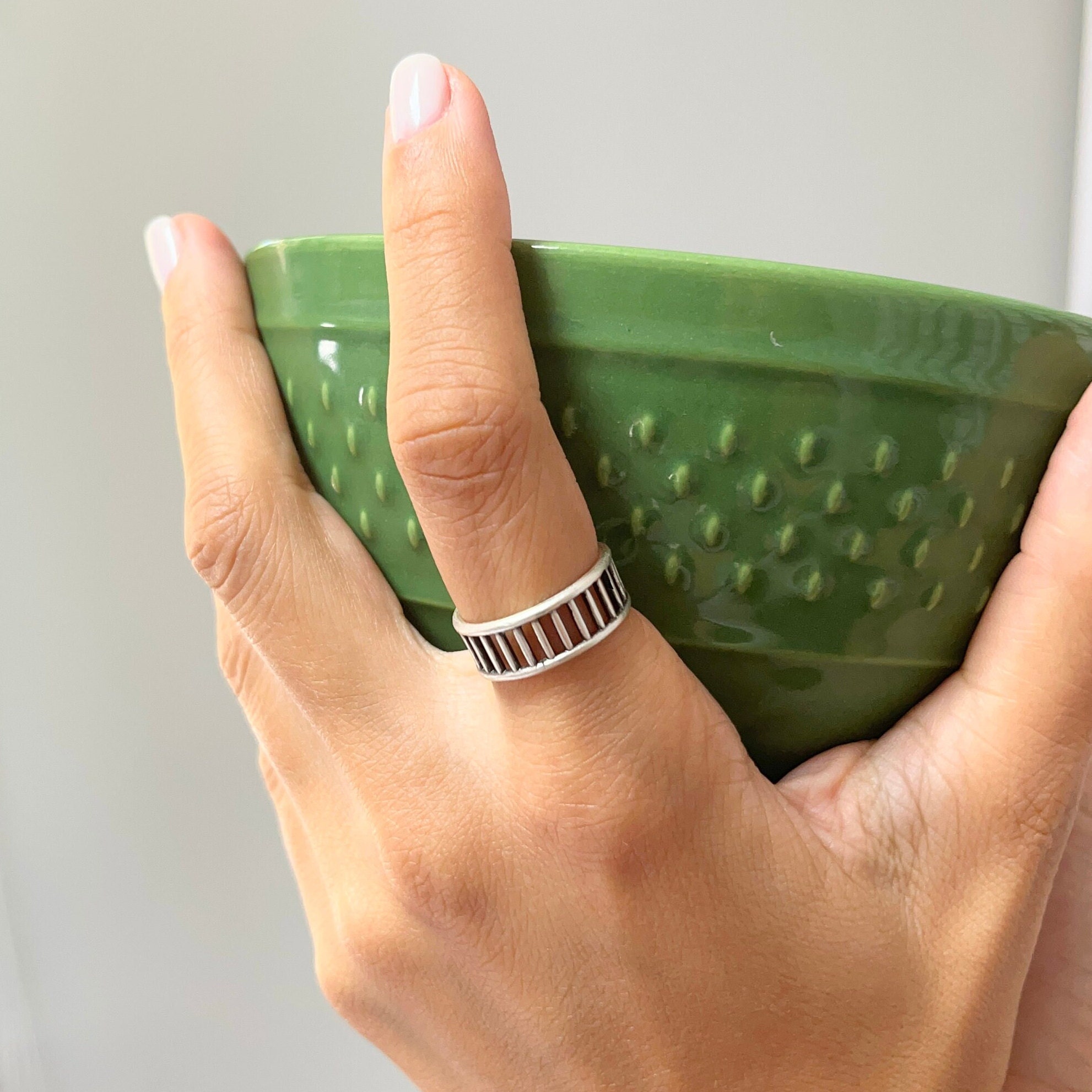 Antique Silver Fine Line Ring Stacking Cuff Ring Grid Unisex - Etsy