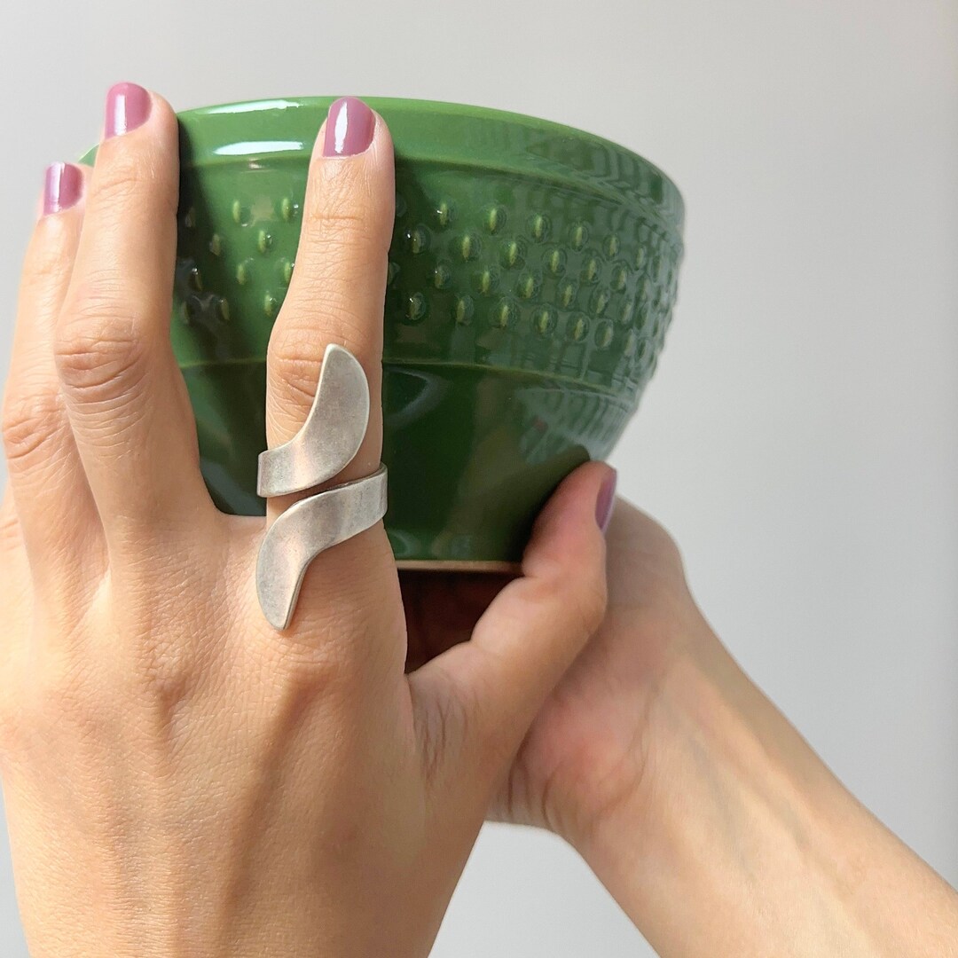 Silver Wrapped Ring, Finger Covering Ring, Statement Adjustable Ring ...