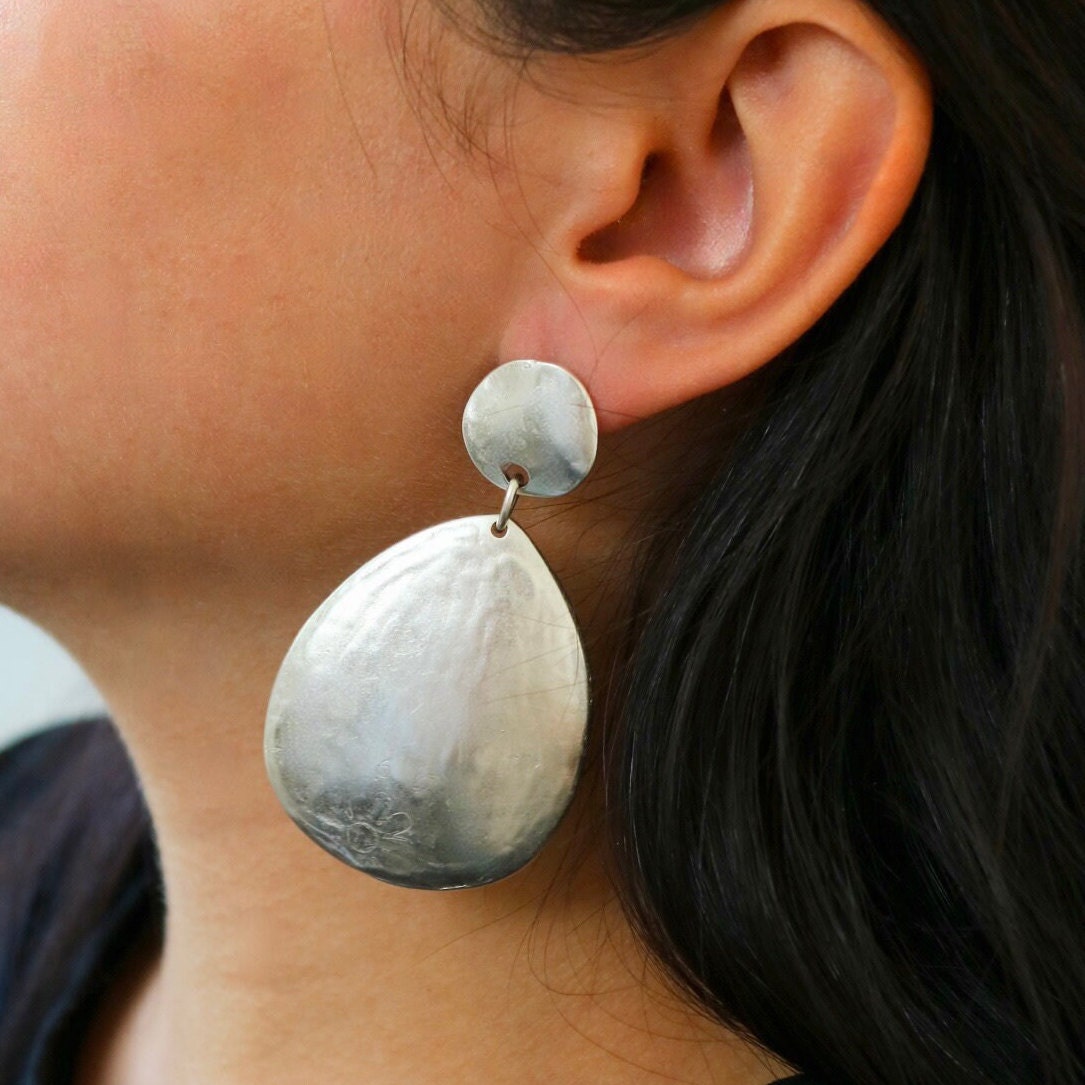 Large Silver Teardrop Earrings Silver Drop Stud Earrings - Etsy UK