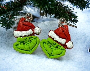 Christmas Clay Dangles and Stud//grinch Theme Clay Earrings. - Etsy