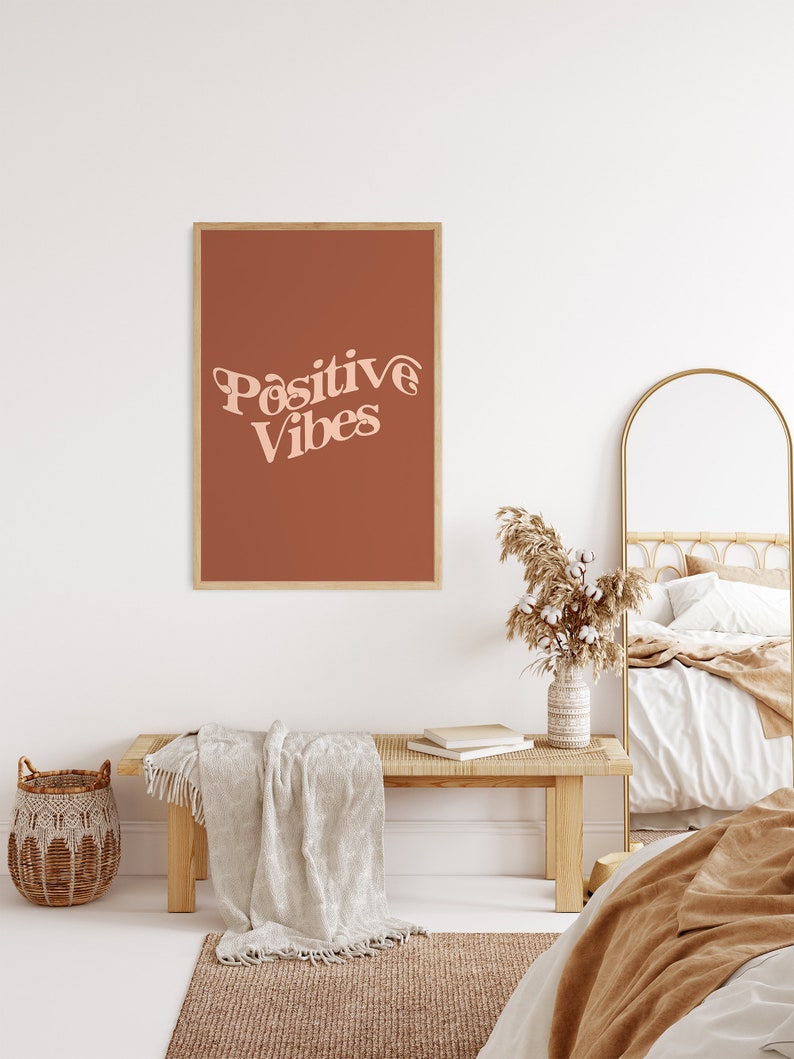 Positive Vibes, Printable Wall Art, Typography Print, Earth Tone Wall ...