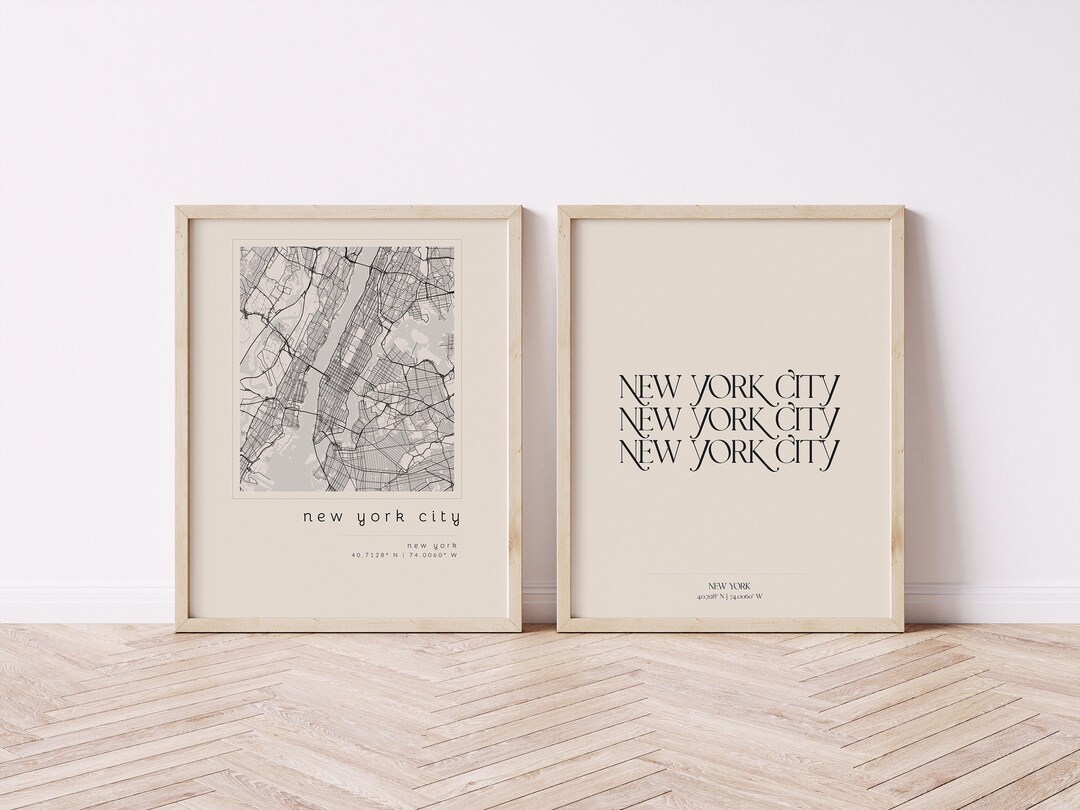 New York City Set of 2 Prints, New York City Map, Printable Wall Art ...