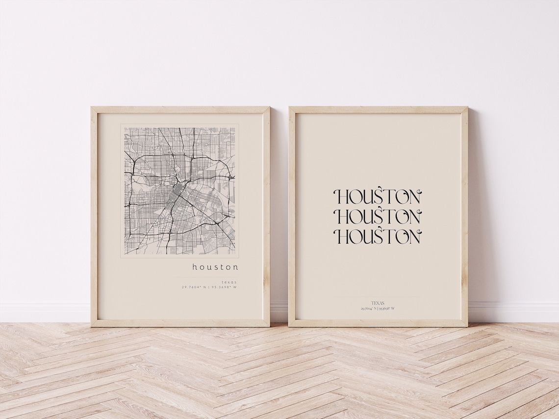 Houston Set of 2 Prints, Houston Map, Printable Wall Art, City Print ...
