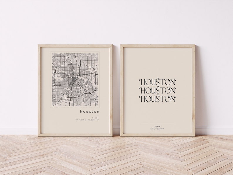 Houston Set of 2 Prints, Houston Map, Printable Wall Art, City Print ...
