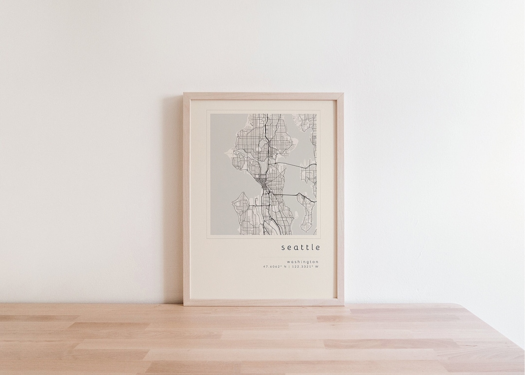 Seattle Map, Printable Wall Art, Map Printable, City Map Print, Seattle ...