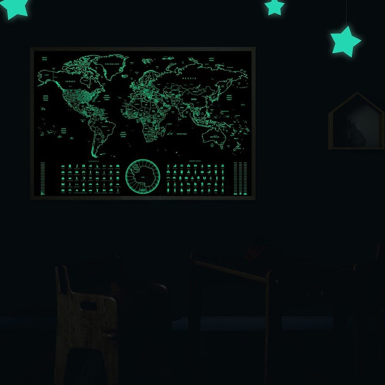 Glowing WORLD Map - Glows in the Dark - Etsy
