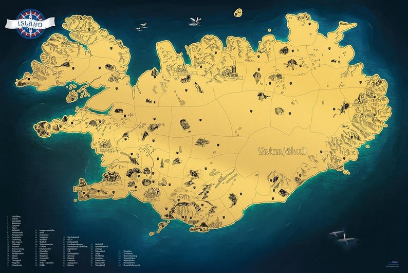 Scratch Map of Iceland (Ísland) Deluxe XL - Gold - Etsy