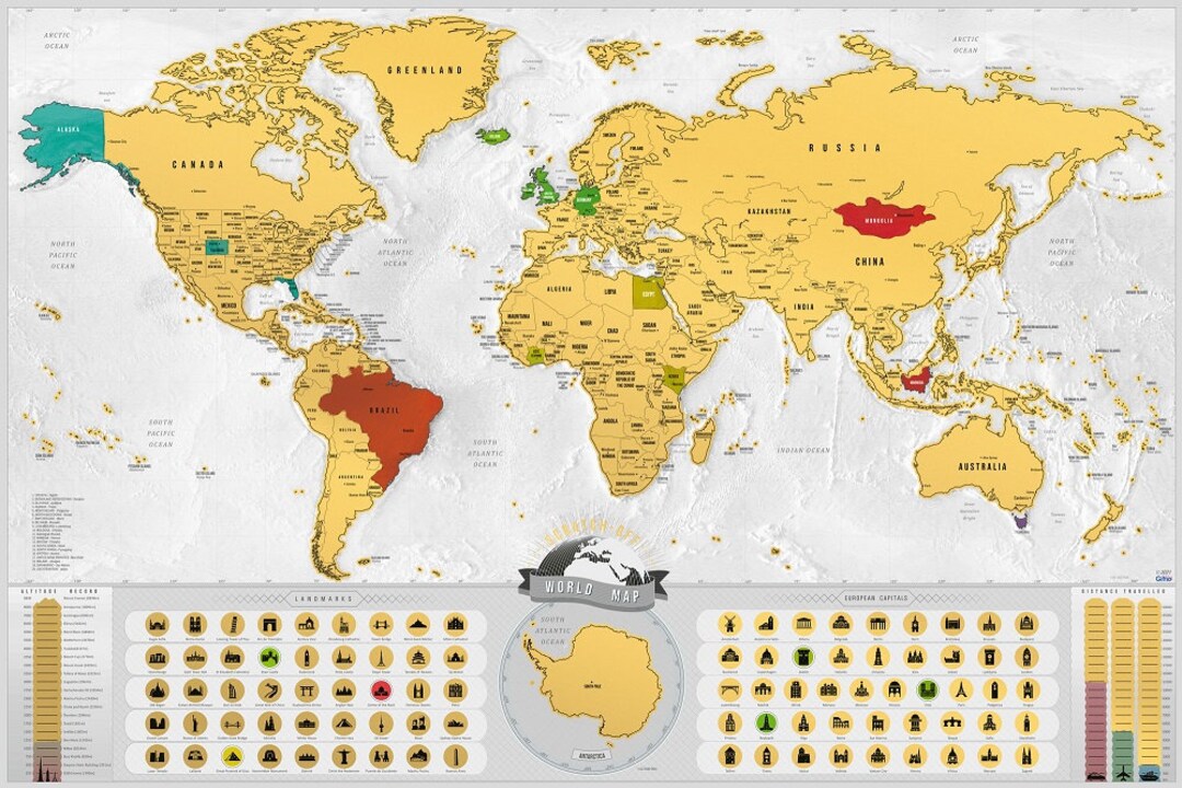 Scratch off WORLD Map - Blanc Gold Edition (XL & XXL) - Etsy