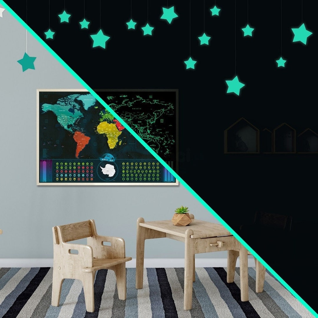Glowing WORLD Map - Glows in the Dark - Etsy