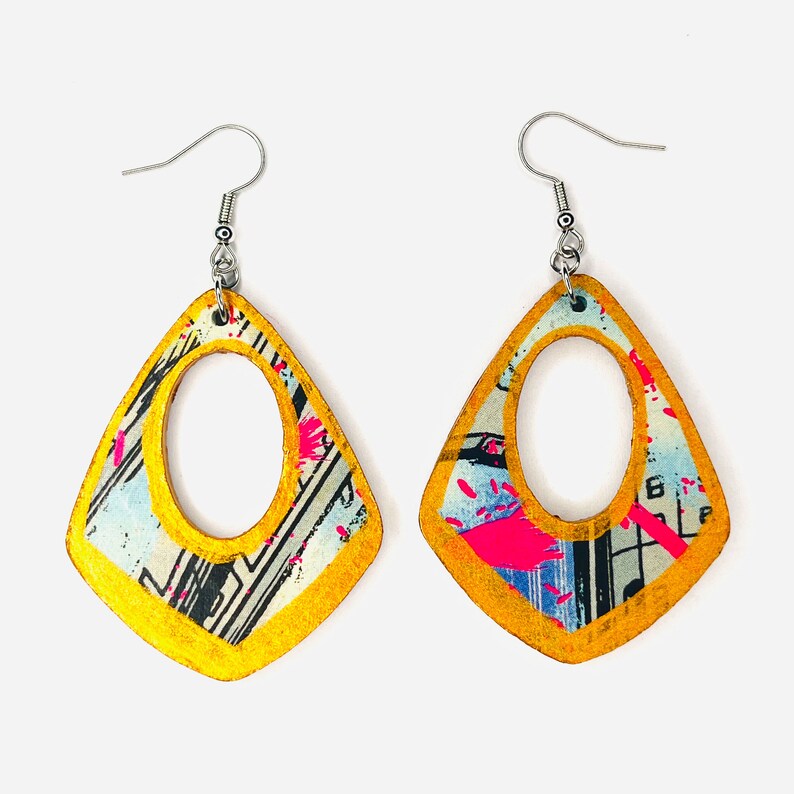 Comic Book Space Blast - Wood Round Pendant Earrings With Comic Page ...