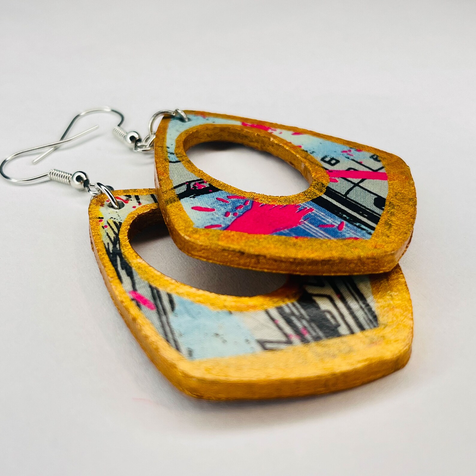 Comic Book Space Blast - Wood Round Pendant Earrings With Comic Page ...