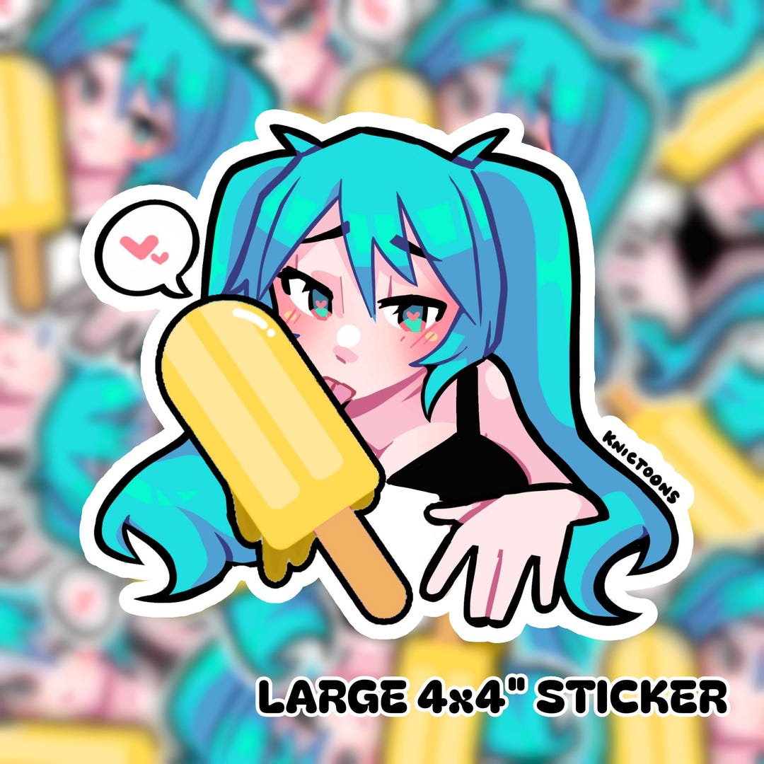 Midwest Miku Eats a Popsicle Sticker | LARGE 4x4 STICKER | Die-cut ...
