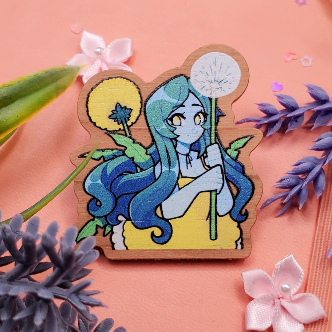 Dandelion Pixie Girl | Wooden Pin | Cherry Wood | Soft Nature Fairy Aesthetic - Etsy