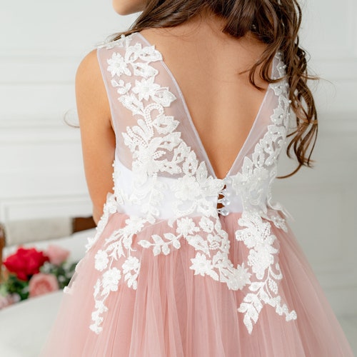 Dusty Rose Flower Girl Dress Lace And Tulle Flower Girl Etsy