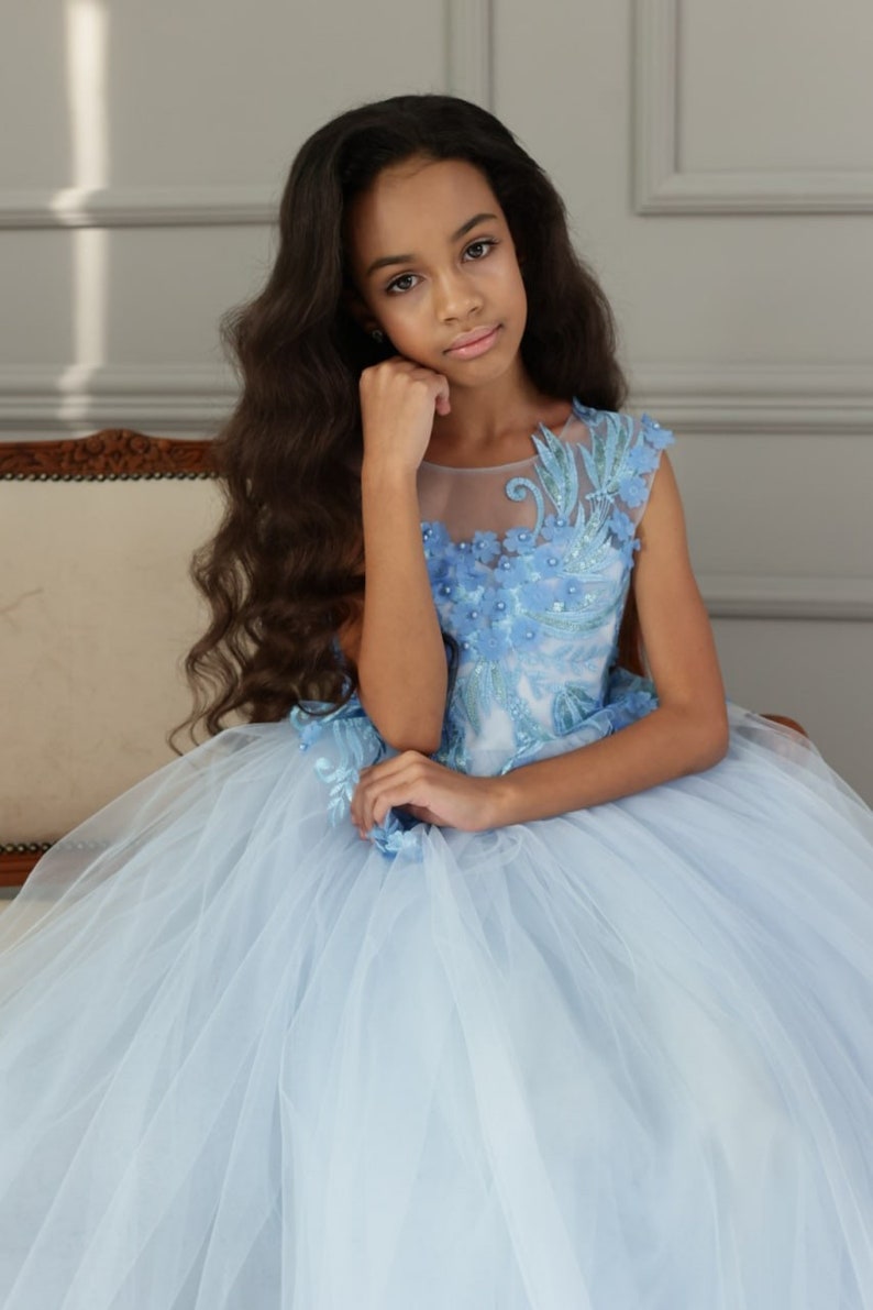 Blue Flower Girl Dress Tulle Flower Girl Dress Lace Flower | Etsy