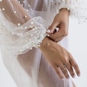 Robe With Pearls. Long Bridal Robe, Ivory Pearl Tulle Robe, Maxi Bridal ...