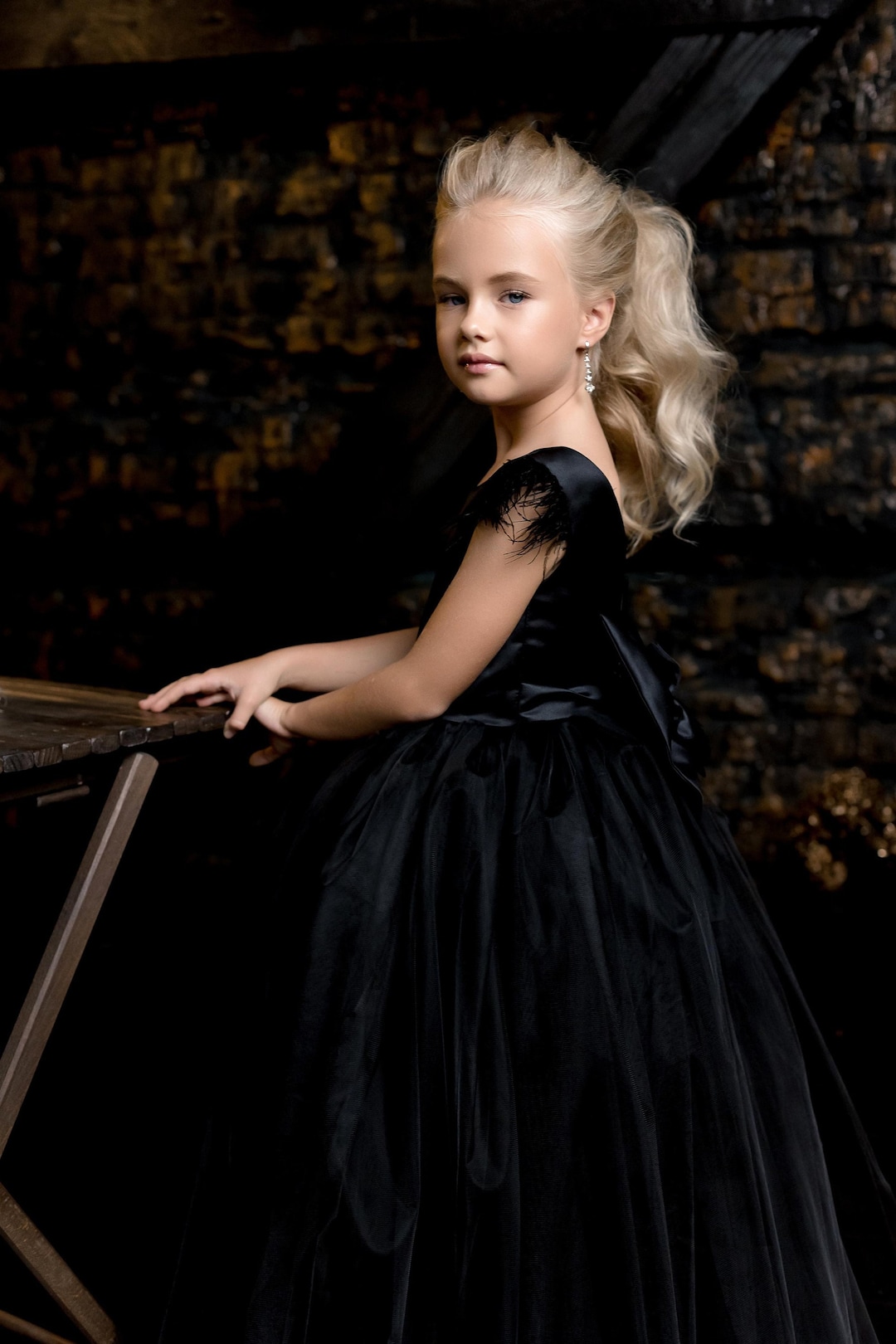 Black Flower Girl Dress, Black Baby Dress, Girls Black Open Back Dress ...